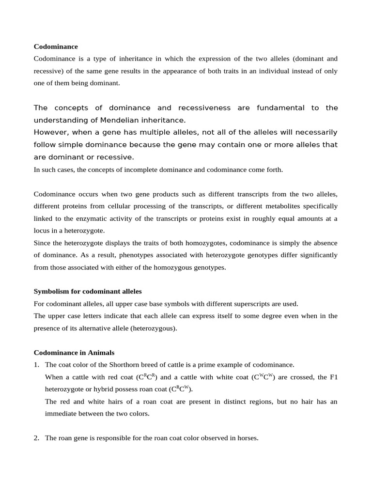 Understanding Codominance in Genetics | PDF | Dominance (Genetics ...