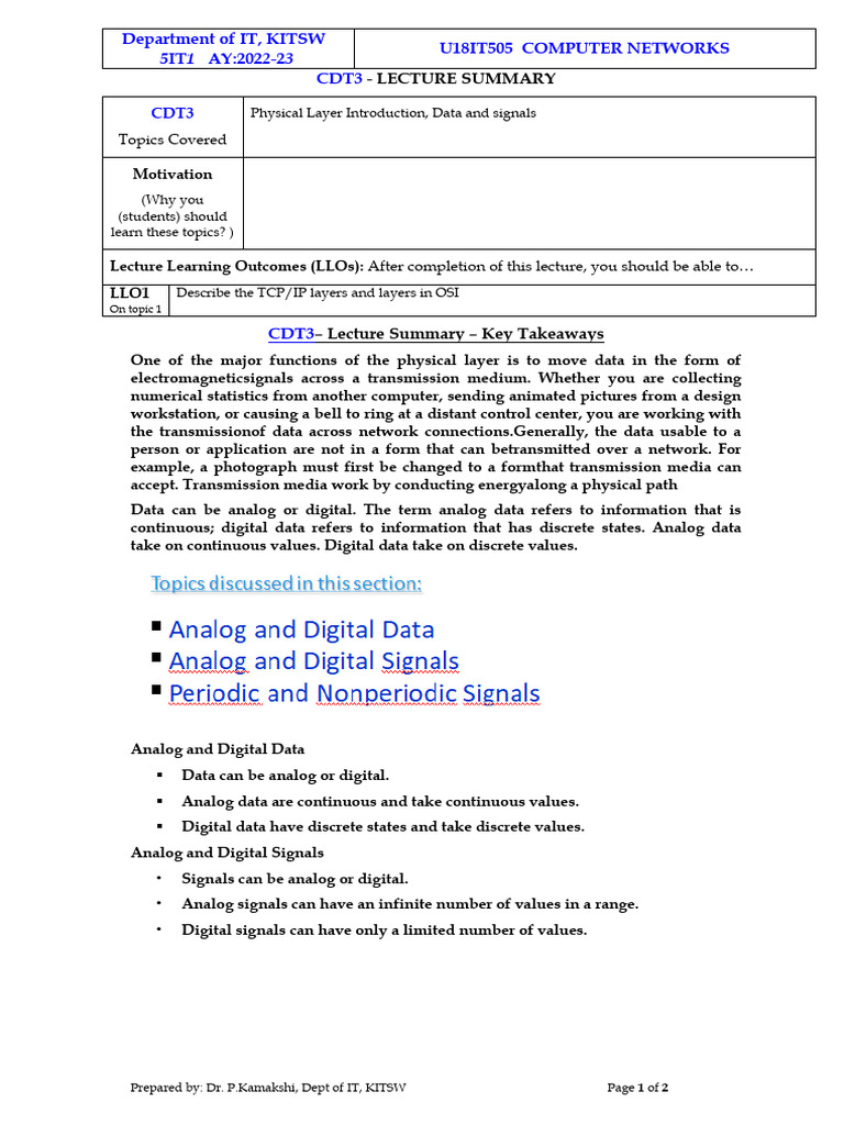 CDT3 Summary | PDF | Computer Network | Transmission Medium