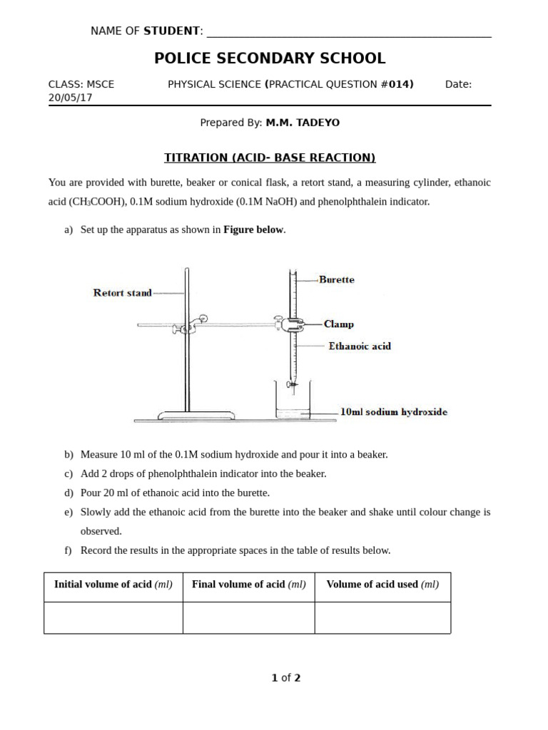 Practical14 - Titration (Acid-Base Reaction) (B) | PDF