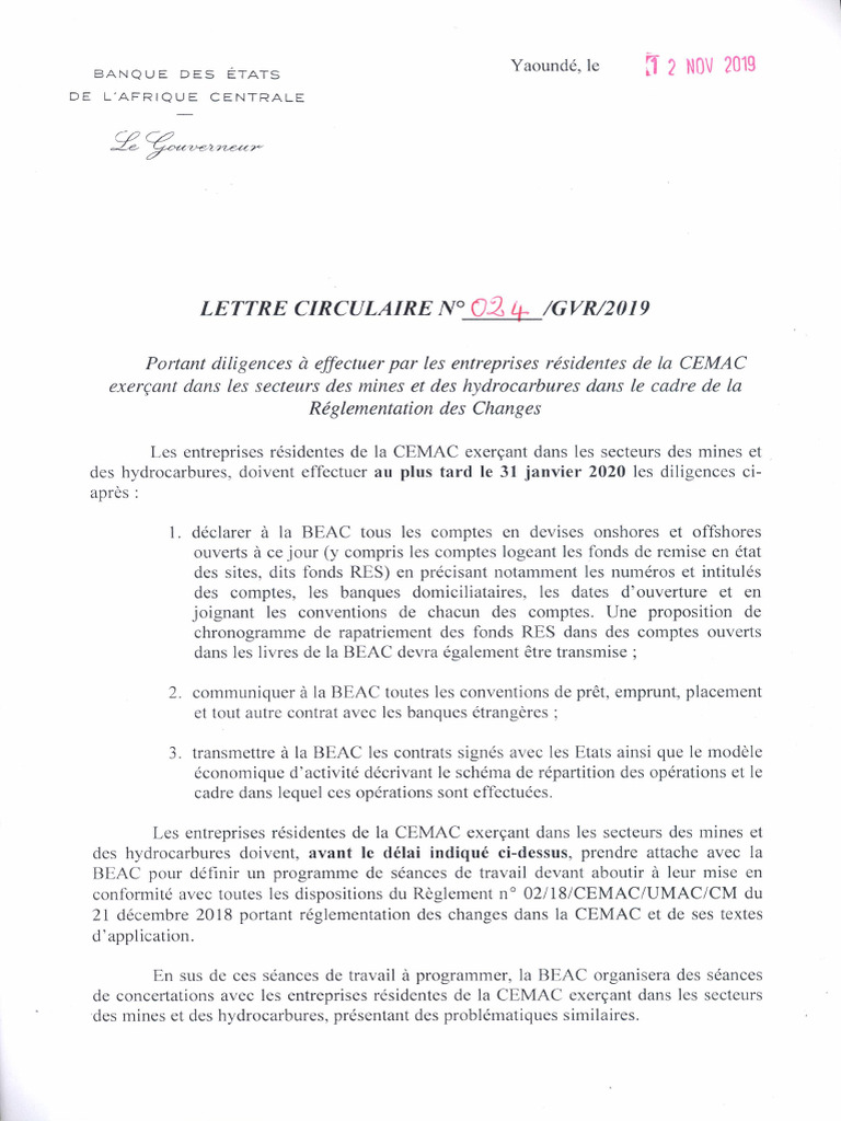 LC GVR #024 GVR 2019 Diligences Par Entrep Mine Hydrocarbures RGLMNT CH ...