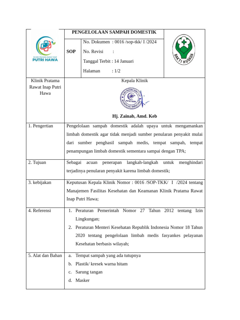 Sop Pengelolaan Sampah Domestik | PDF | Kesehatan Holistik