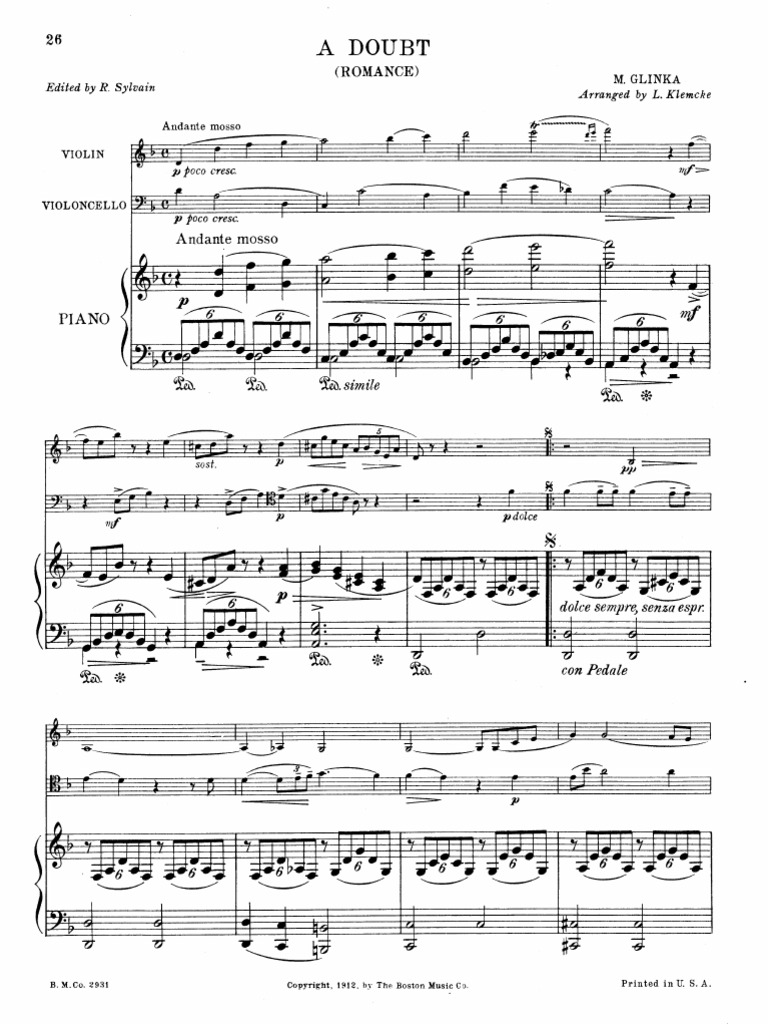 Glinka Doubt Romance Piano Score | PDF