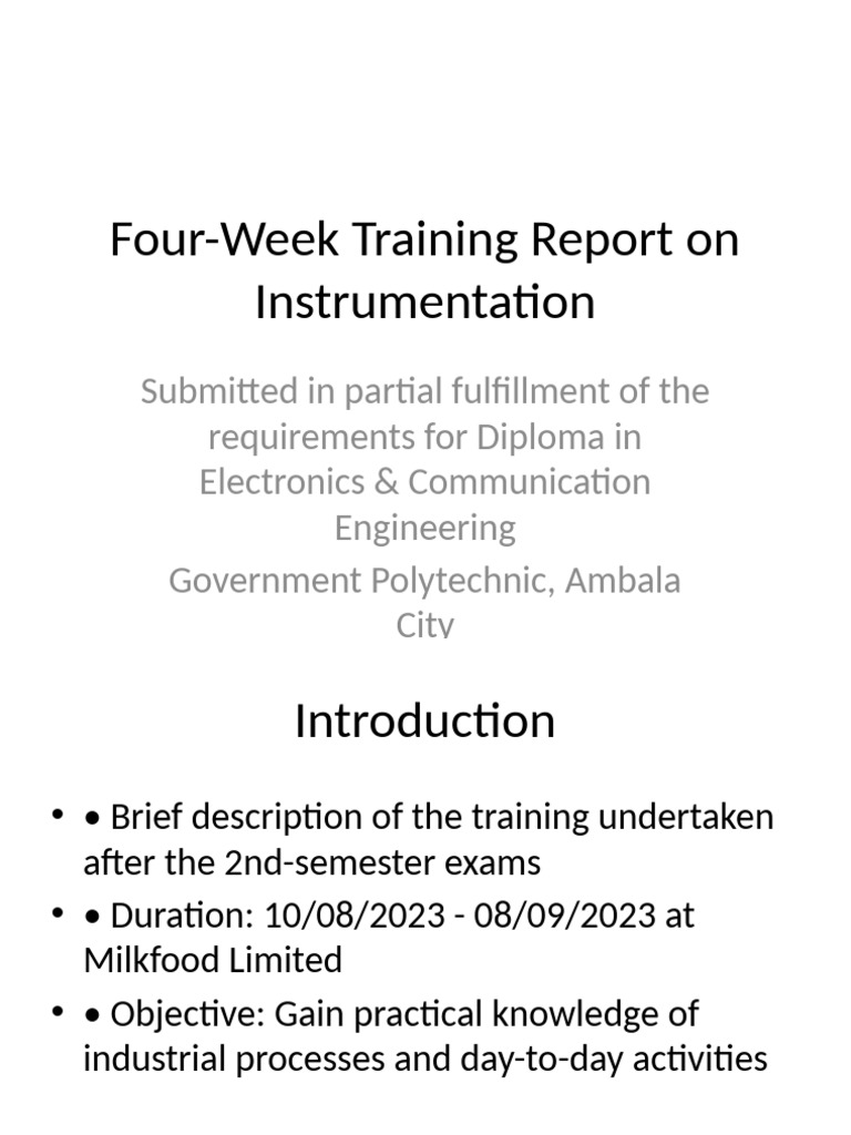 Four-Week Instrumentation Training Report | PDF | Instrumentation | Sensor