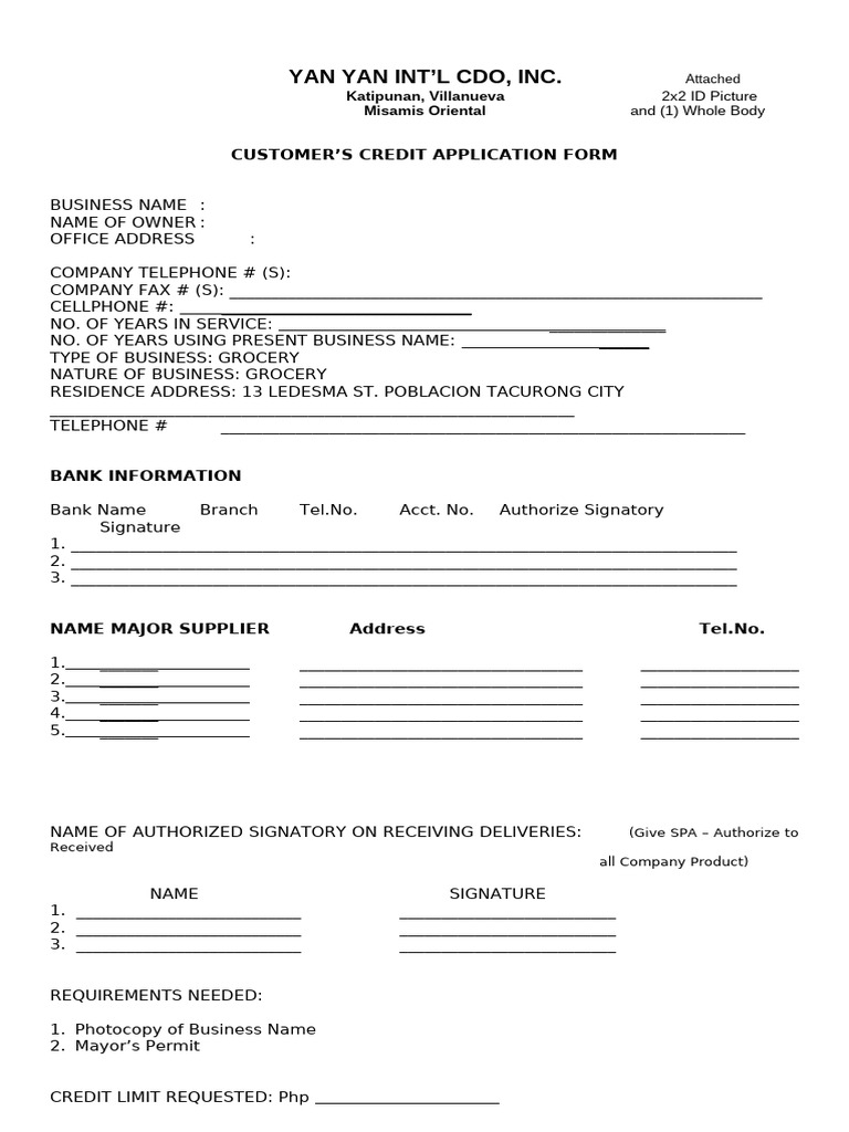 Credit Application Form | PDF | Finance & Money Management