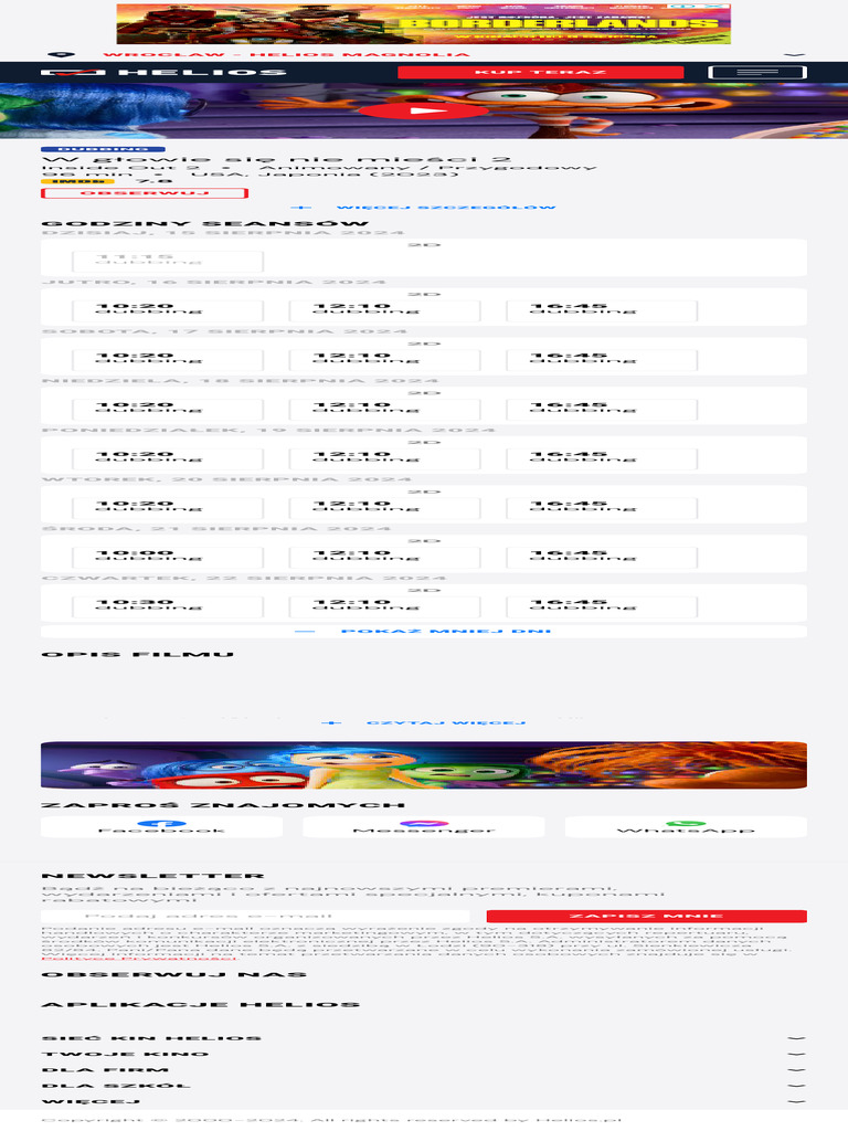 W Głowie Się Nie Mieści 2 Repertuar & Bilety Kino Helios Kino Wrocław Helios Magnolia Helios | PDF