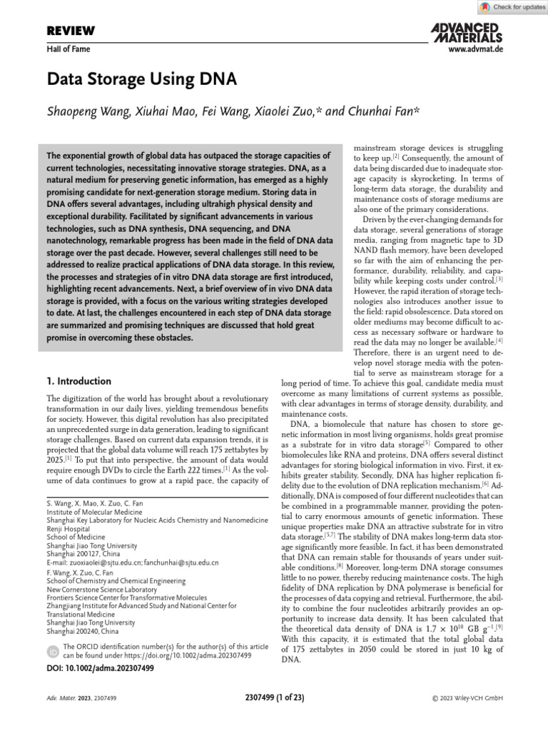 Data Storage Using DNA | PDF | Dna Sequencing | Dna