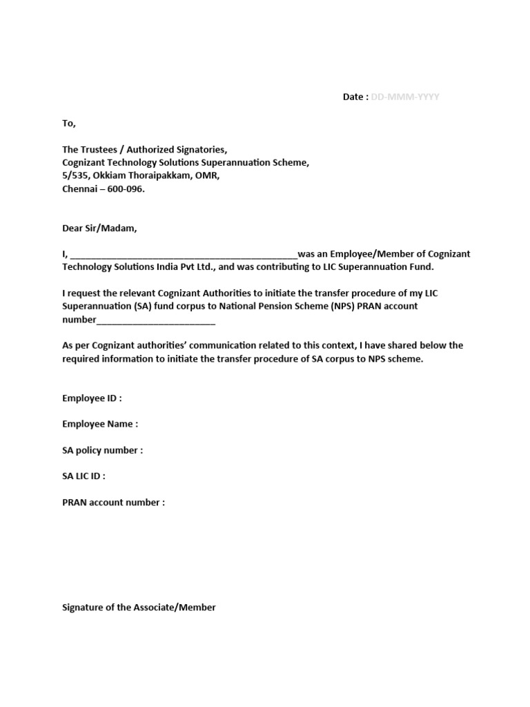 Transfer Request for LIC Superannuation to NPS | PDF