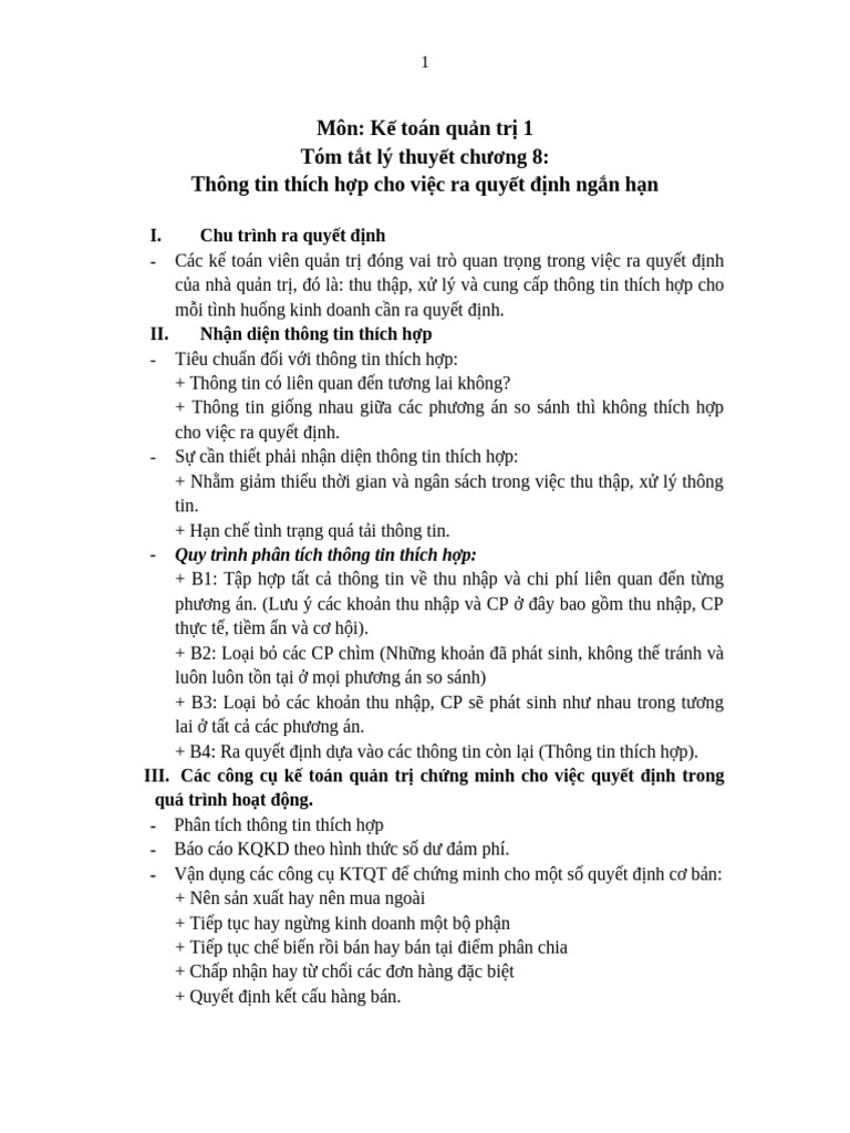 KE TOAN QUAN TRI-ly Thuyet Chuong 8 | PDF