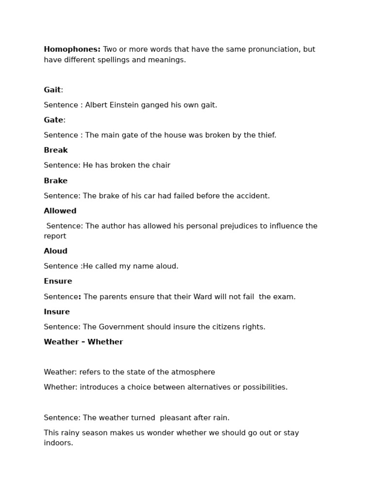 Homophones | PDF | Hail | Verb