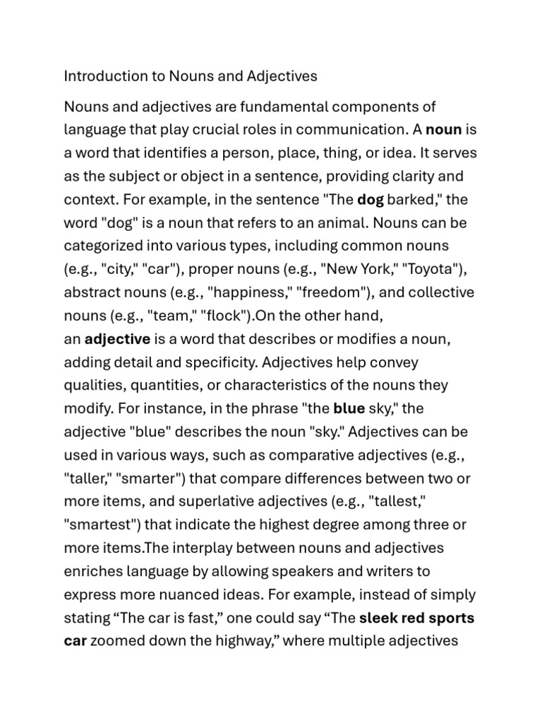 Introduction To Nouns and Adjectives | PDF