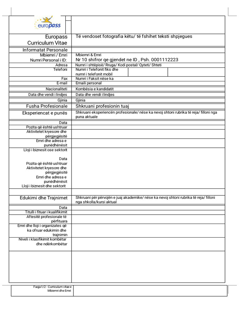 CV Europas-Shqip | PDF