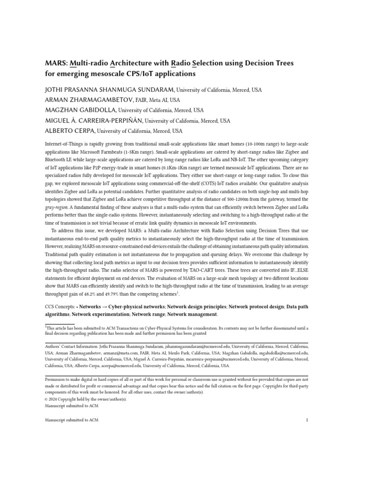 Mars: Multi-Radio Architecture With Radio Selection Using Decision ...