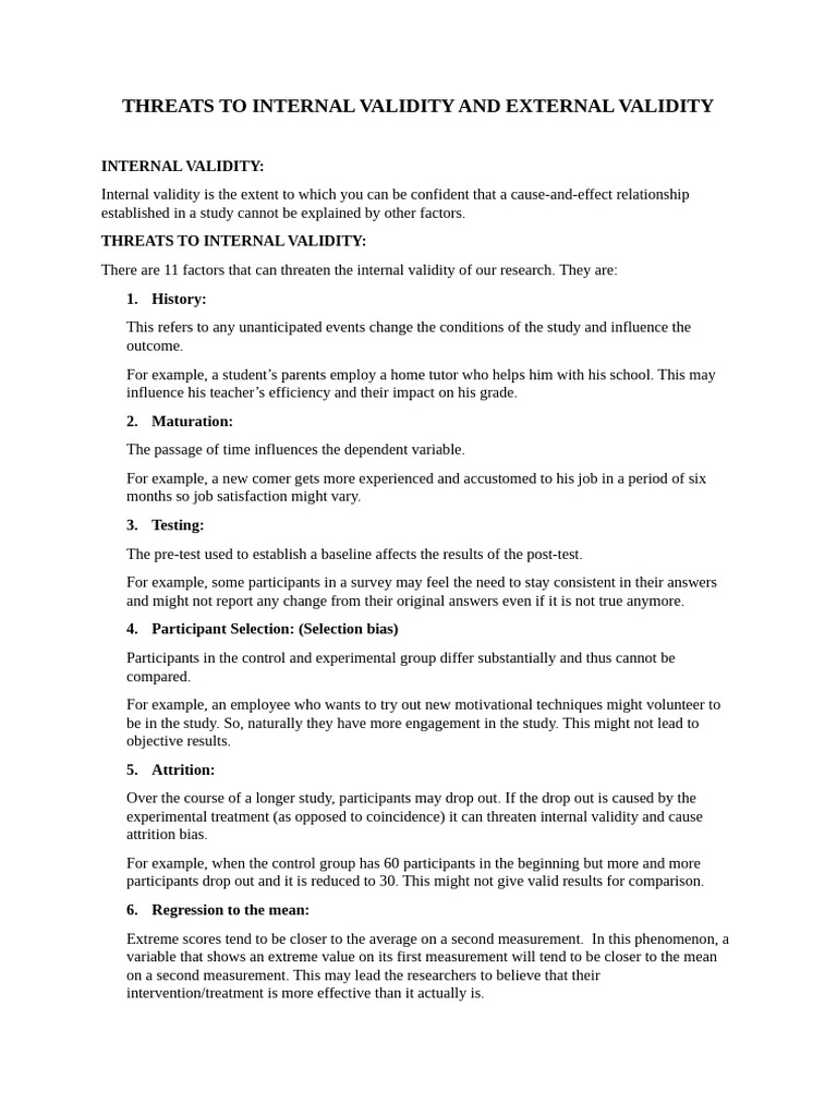 Threats To Internal Validity and External Validity | PDF | Validity ...
