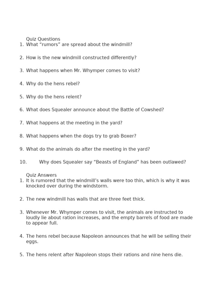 Chapter 7 Quiz for Animal Farm | PDF | Young Adult