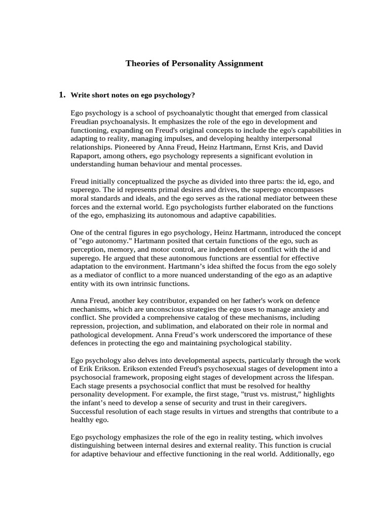 Theories of Personality Assignment | PDF | Id | Existentialism