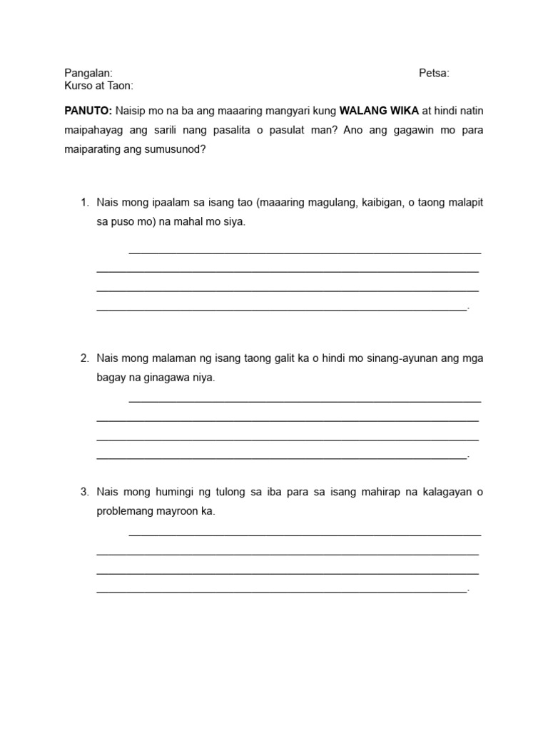 FIL100 - MGA ISYU SA WIKANG FILIPINO - PAGSUSULIT at AKTIBIDADES | PDF