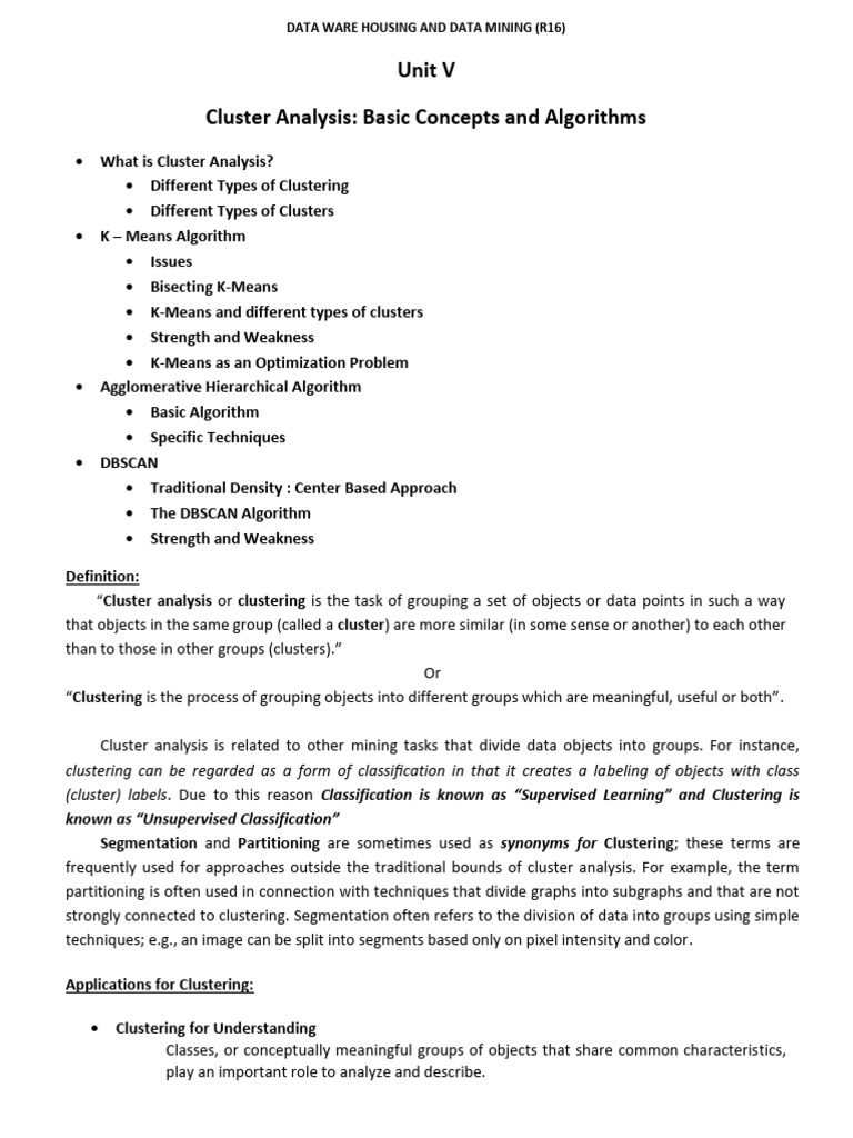 DWDM Unit 5 | PDF | Cluster Analysis | Image Segmentation