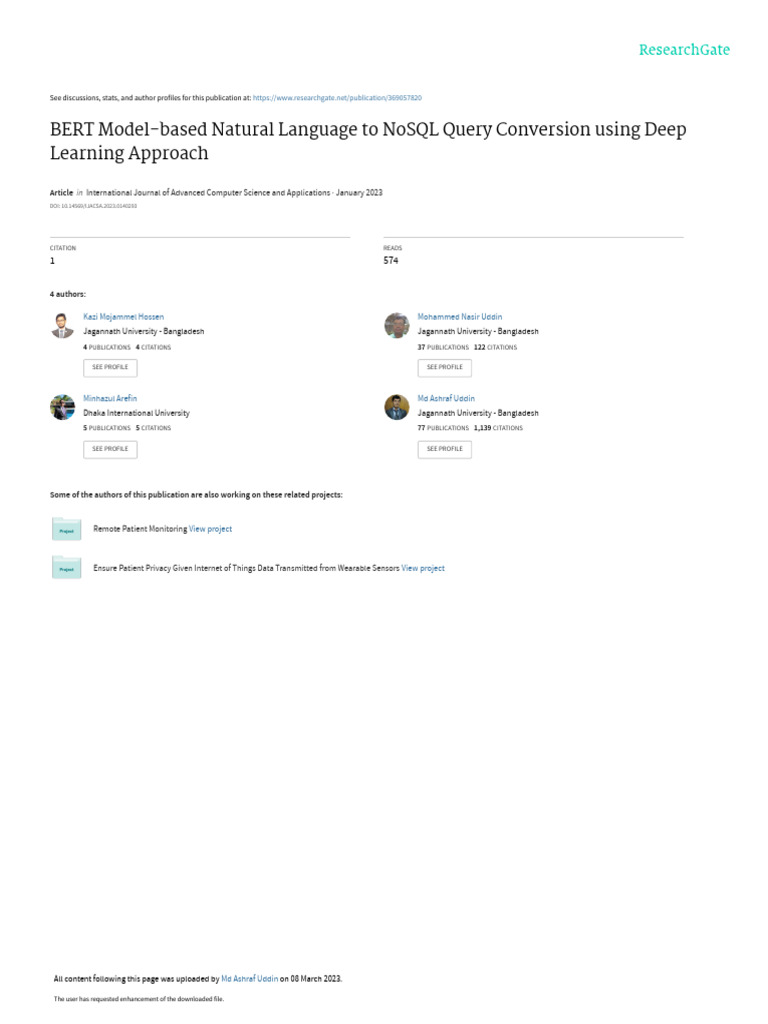 Paper 93-BERT Model Based Natural Language To NoSQL Query Conversion ...