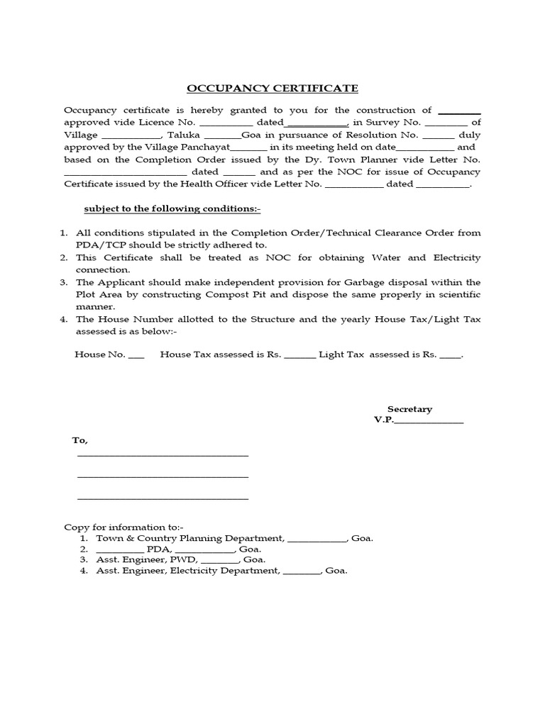 Goa Occupancy Certificate Format | PDF | Business | Finance & Money ...