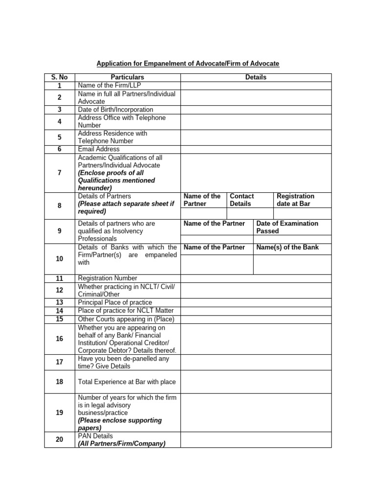Advocate Empanelment Application Form | PDF | Advocate | Justice