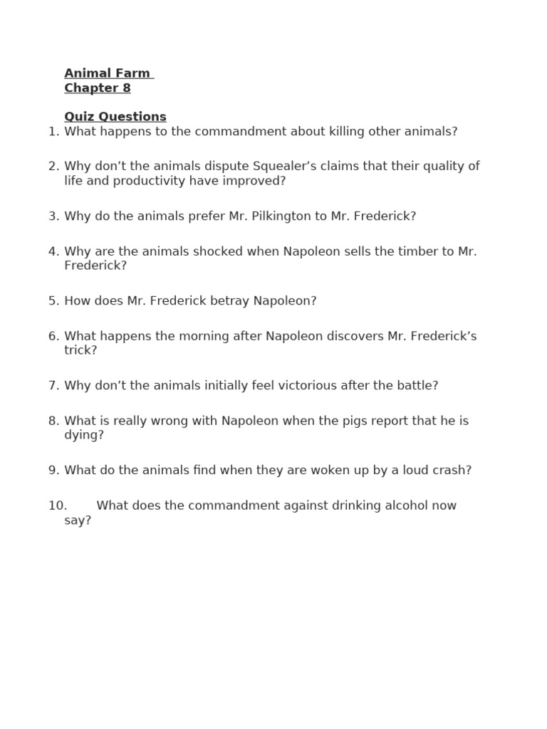 Animal Farm Chapter 8 Quiz Insights | PDF