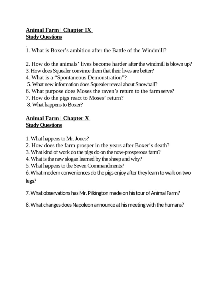 Animal Farm Chap 9 and 10 Q.A. | PDF