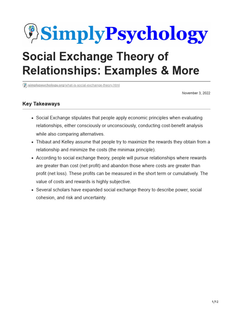 Social Exchange Theory of Relationships Examples Amp More | PDF ...