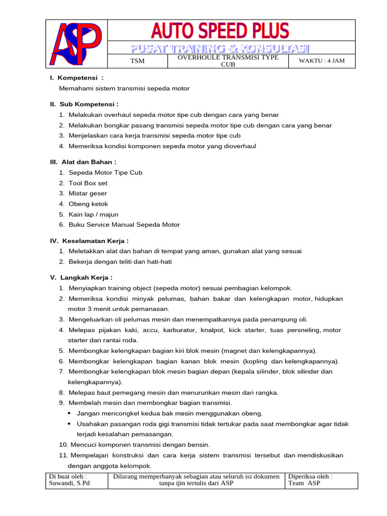 Overhoule Transmisi Cub | PDF