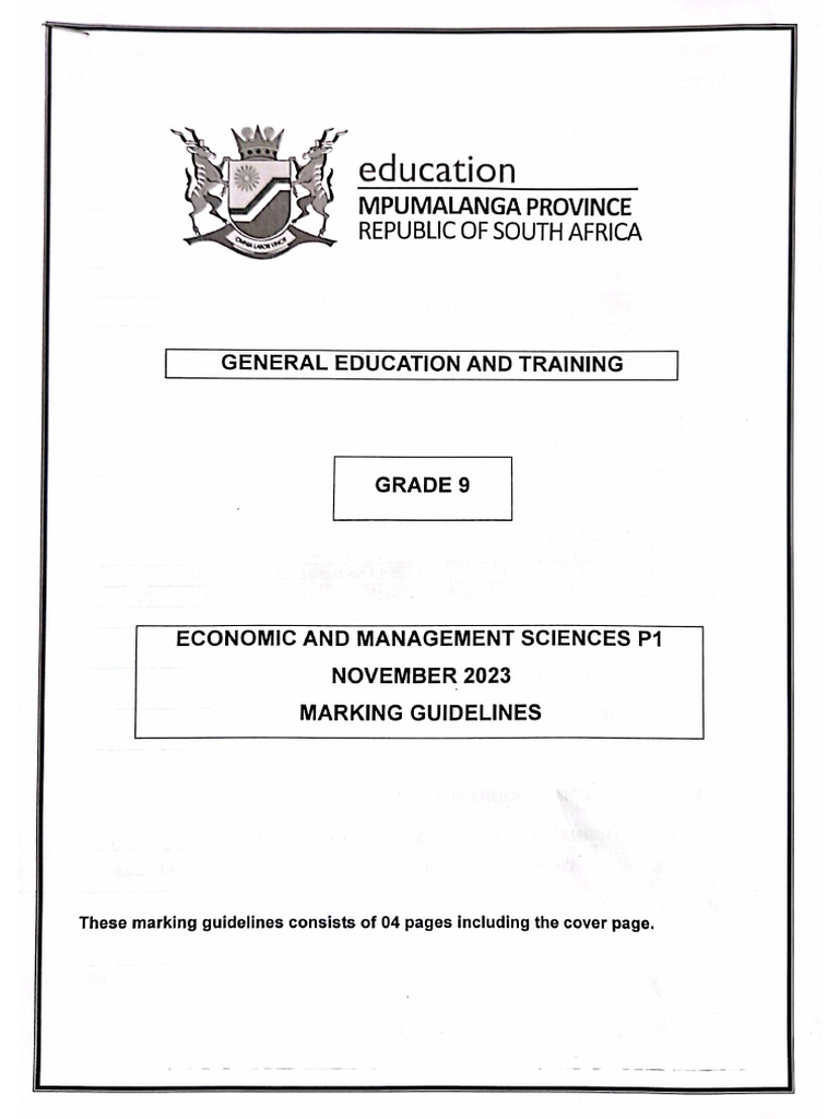 GR 9 Nov 2023 EMS Exam P1 Memo | PDF