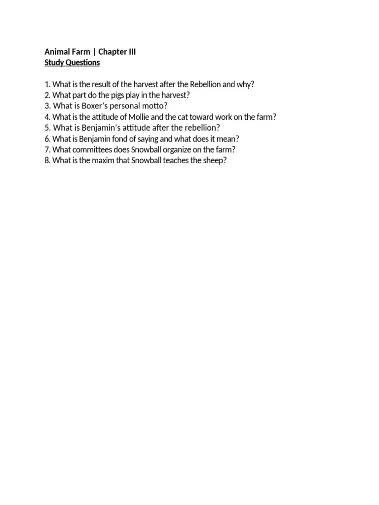 Animal Farm Chap 3 Q.A | PDF | Wellness