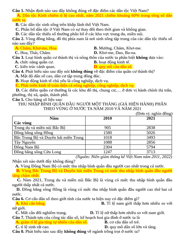ÔN GK1-ĐỊA 9 | PDF