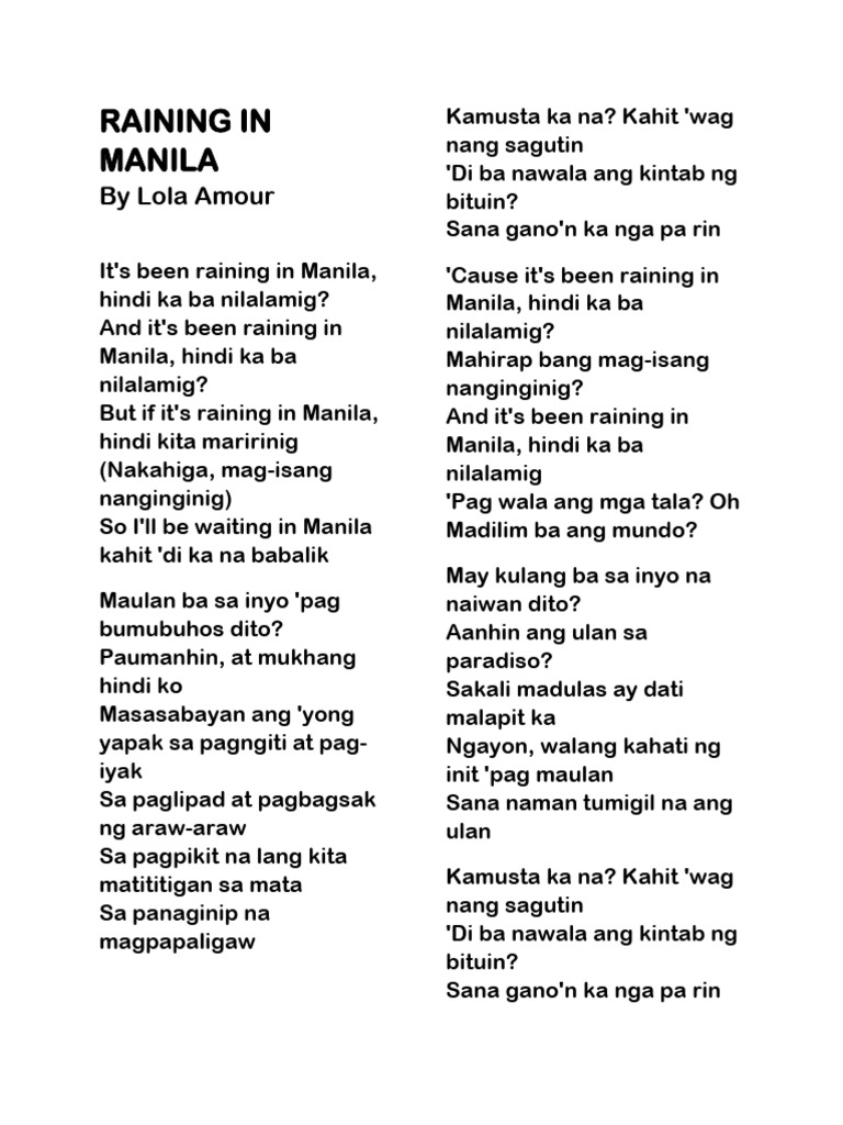 RAINING IN MANILA (Lola Amour) | PDF