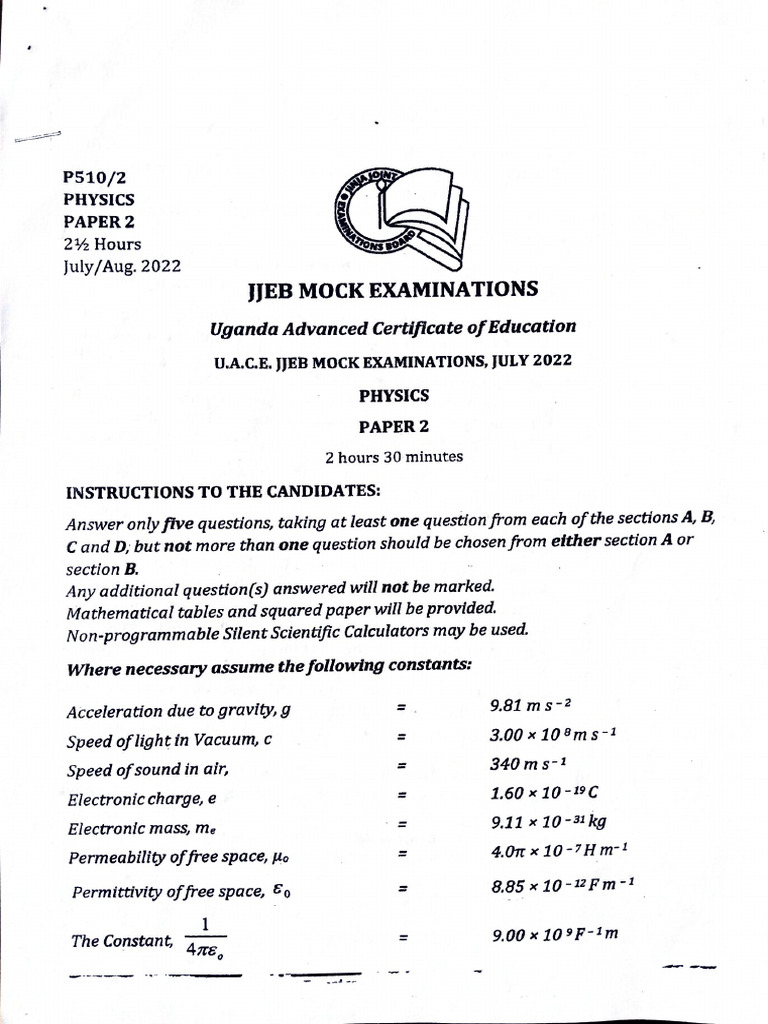 JJEB 2022 Phy 2 A'level - 071611 | PDF