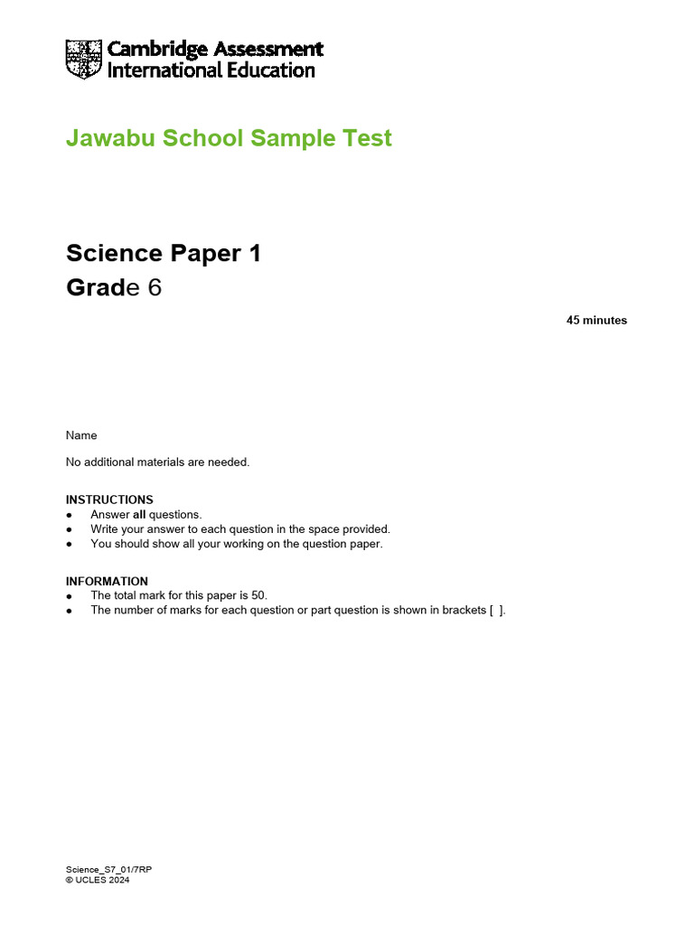 Grade 6 Science Sample Test | PDF | Chemical Elements | Chemical Compounds
