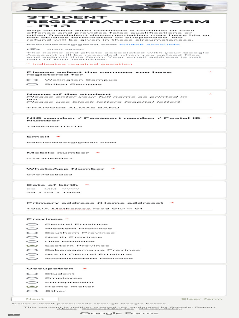 Student Registration Form - b13 | PDF