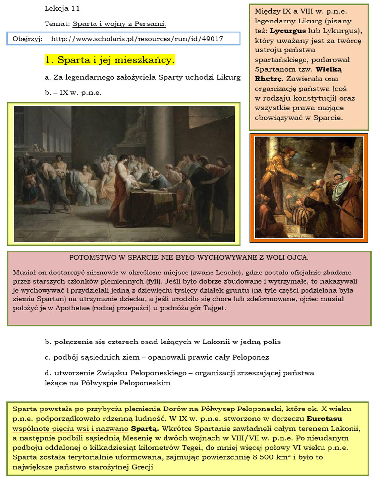 LEKCJA 11 Sparta I Wojny Z Persami. Klasa 5-1 | PDF