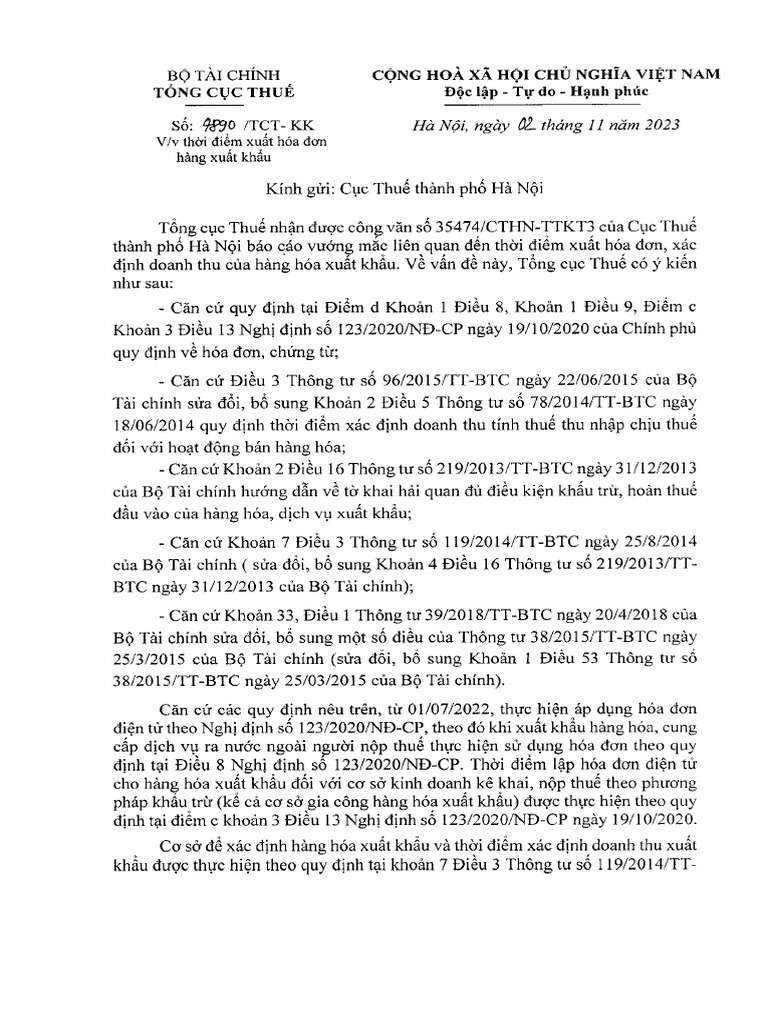 4890-TCT-KK - Thoi Diem Xuat Hdon Hang XK | PDF