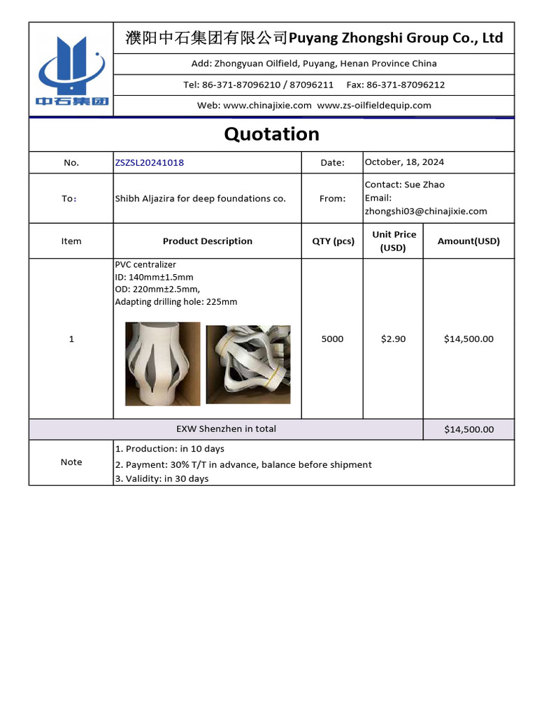 11.15 PVC Centralizer Quotation Update | PDF
