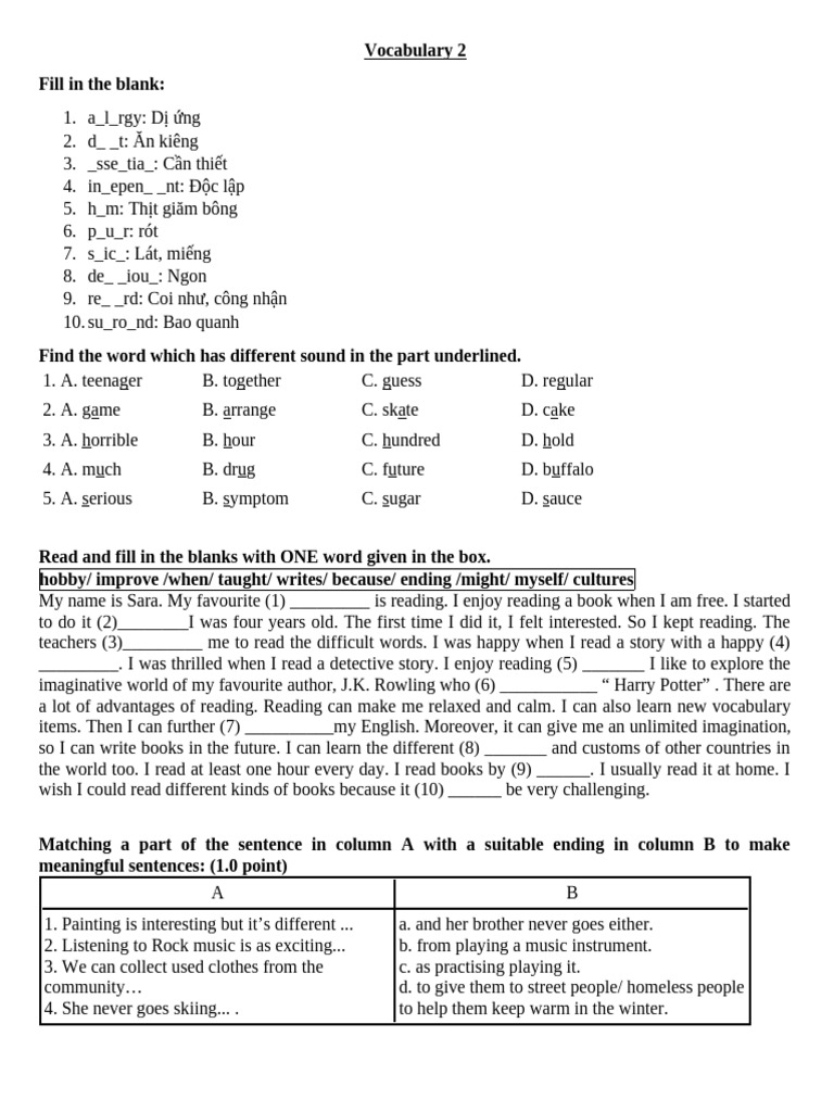 E7 Vocab 2-U456-Listening 1 | PDF