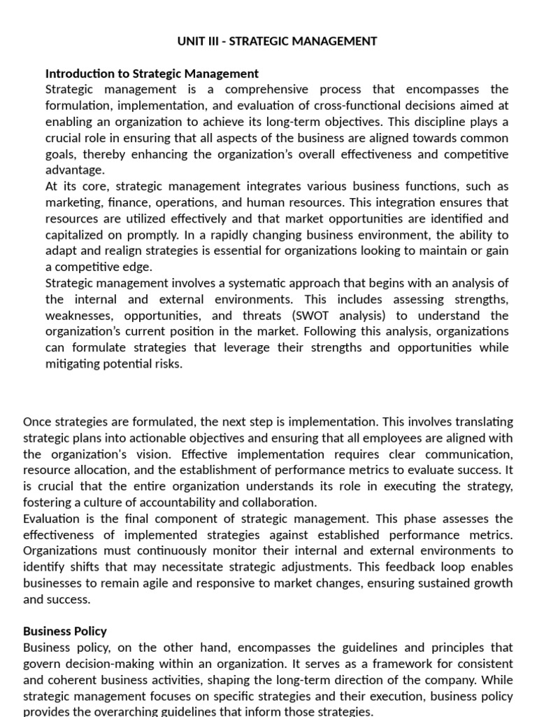 SM Unit-3 (2) | PDF | Strategic Management | Goal