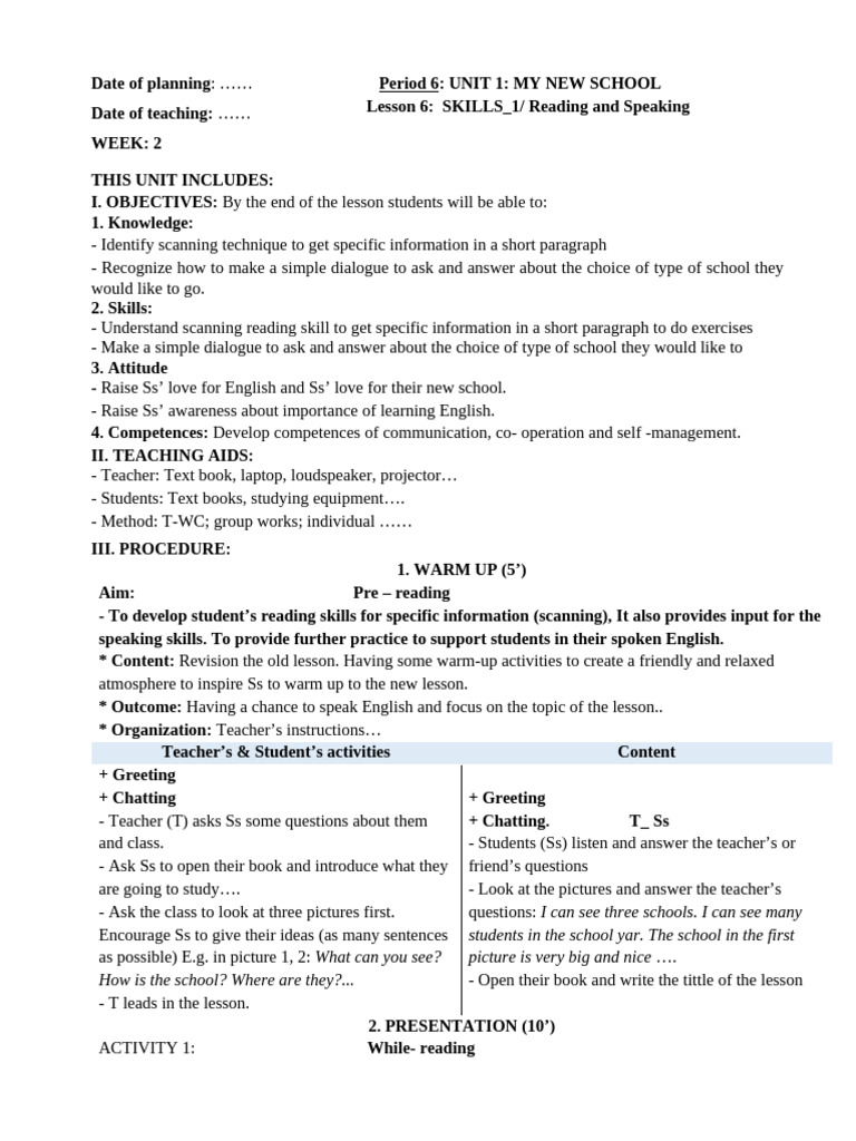 Period 6 - Unit 1 - My New School | PDF | Information | Vocabulary