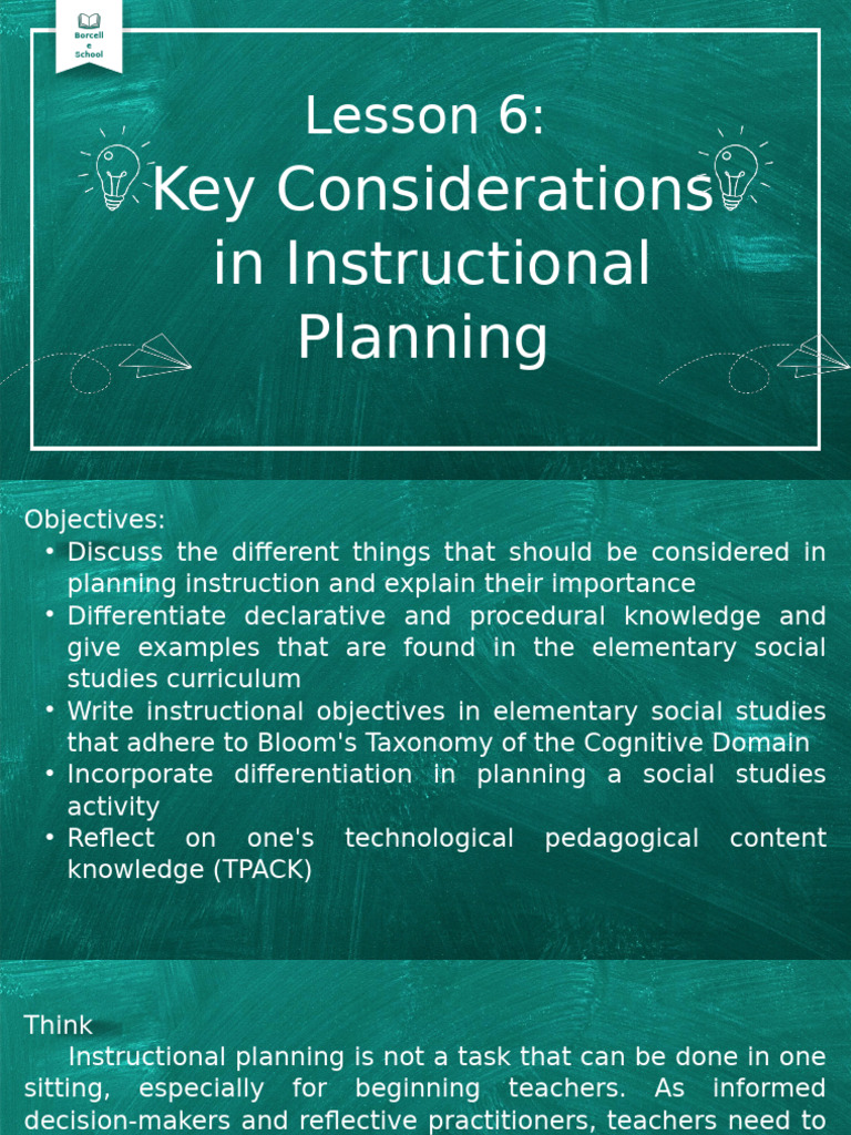 Considerations in Instructional Planning | PDF | Learning | Teachers