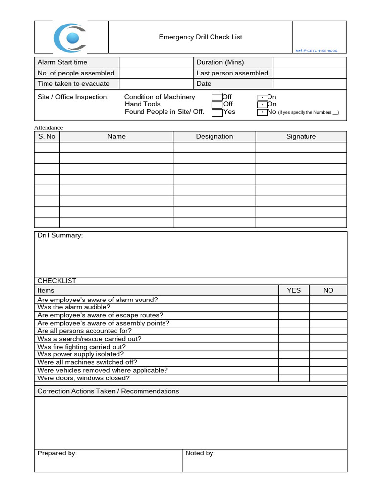 Emergency Drill Checklist Template | PDF