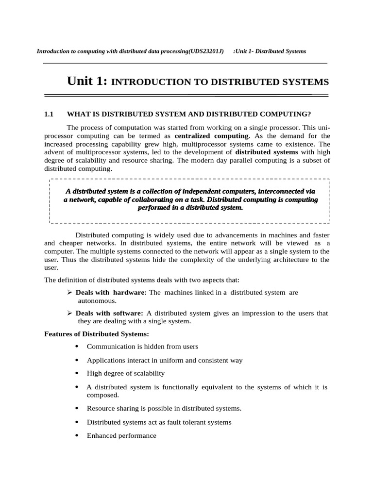 Unit 1 Notes Introduction To Computing With Distributed Data Processing 9936