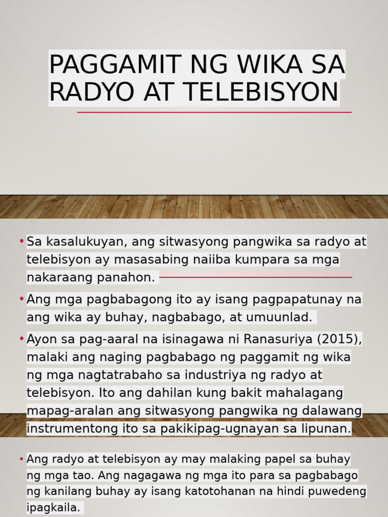 Paggamit NG Wika Sa Radyo at Telebisyon | PDF