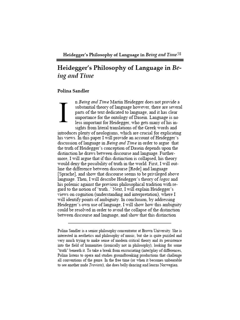 Heidegger - S Philosophy of Language in - I - Being and Time - I | PDF ...