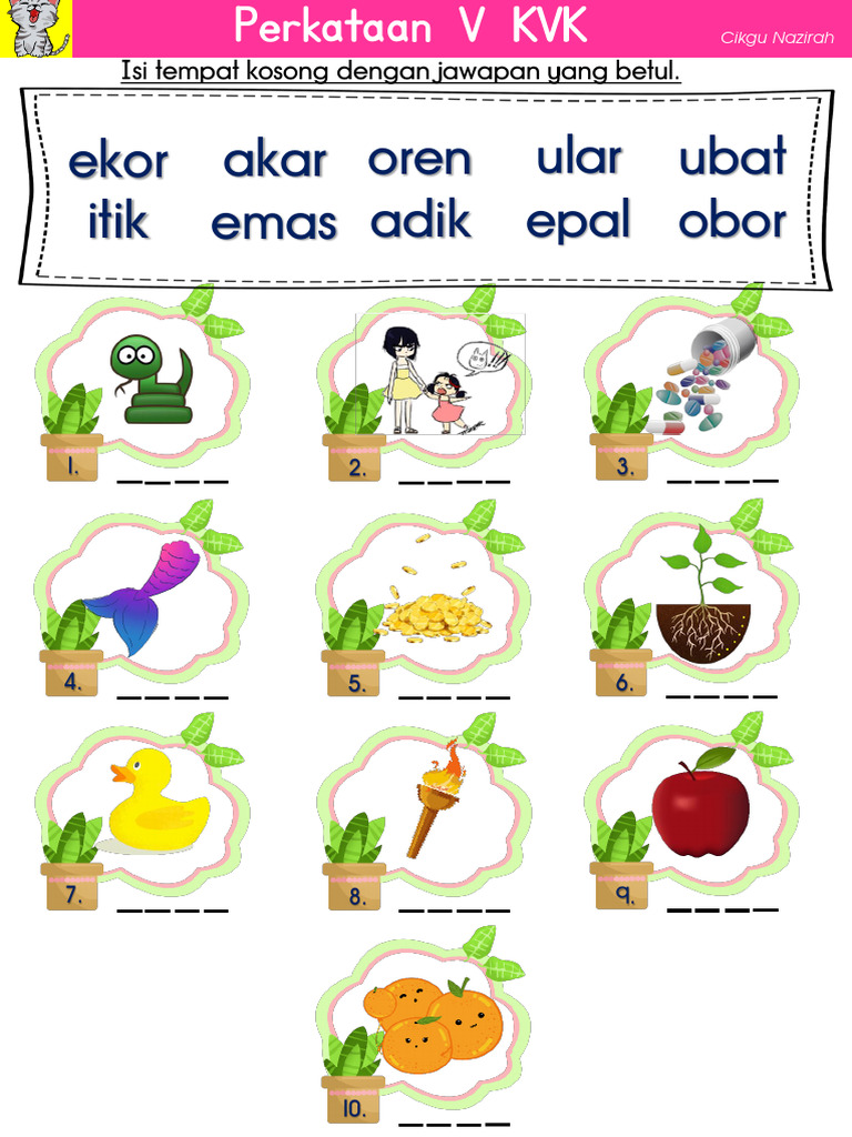 Lembaran Kerja Perkataan V KVK | PDF