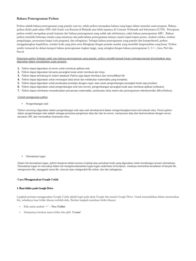 Bahasa Pemrograman Python Dan Google Colab | PDF