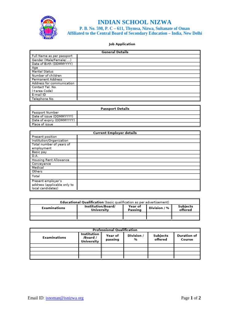 Job Application Format ISN | PDF | Travel Visa | Government And Personhood