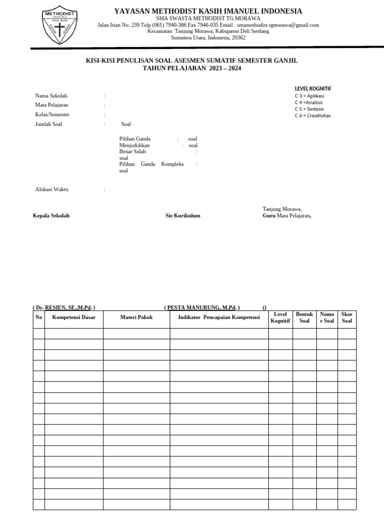 Kisi-Kisi Soal Asesmen Sumatif Semester Ganjil | PDF